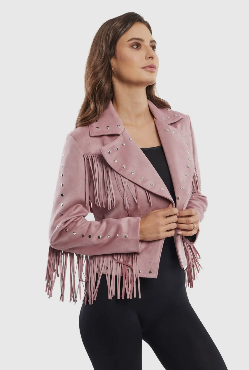 Shelby Pink Suede Stud Fringe Jacket – Coastal Cowgirls